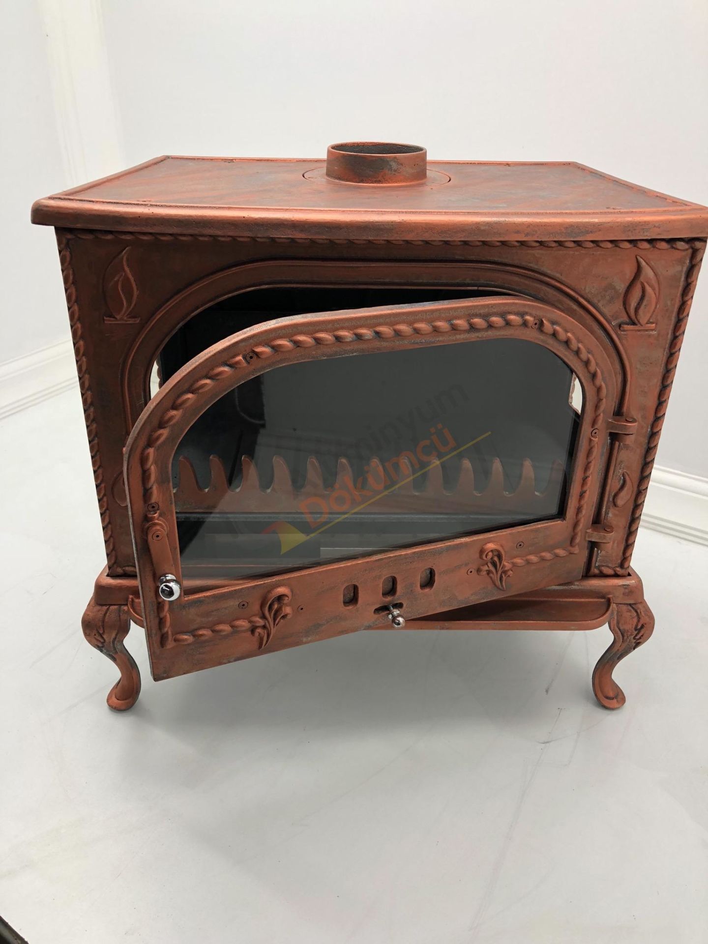 Döküm soba 3 yandan camlı renkli